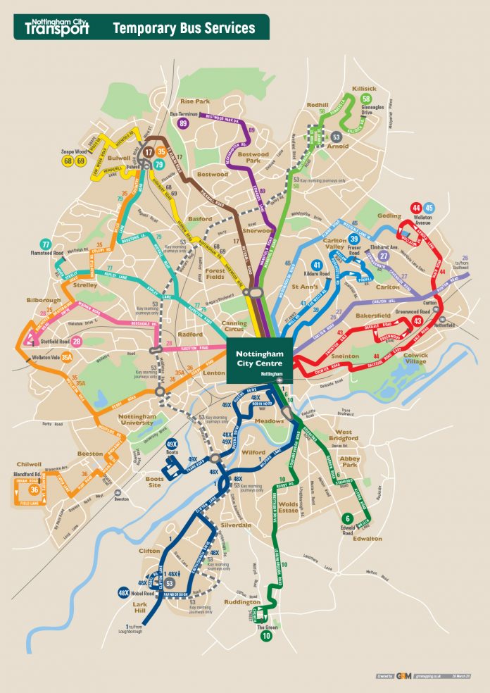 Nottingham Buses: Special limited timetables from today - see map ...