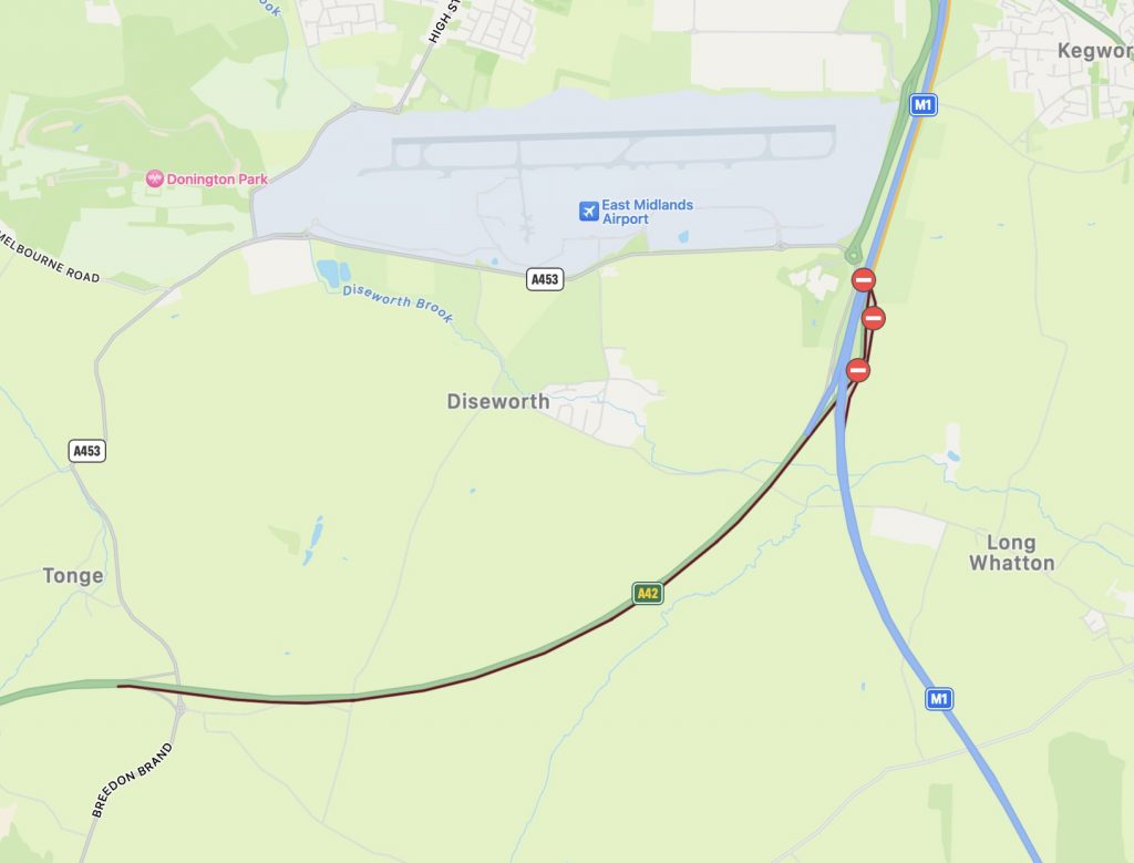 A42 closed southbound at M1 East Midlands Airport - police incident ...