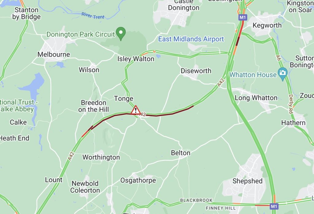 Live updates: A42 closed southbound after A453 - lorry shed load | West ...