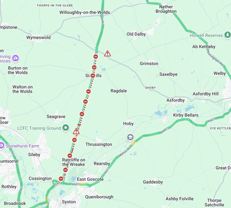 Live updates: A46 closed southbound at A6006 - collision see diversion ...