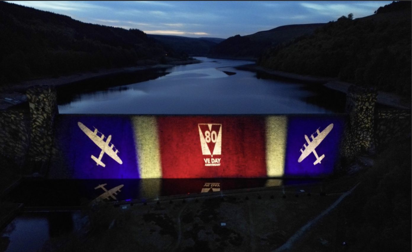 Dambusters: Derwent Dam lit in red, white and blue to honour VE Day ...