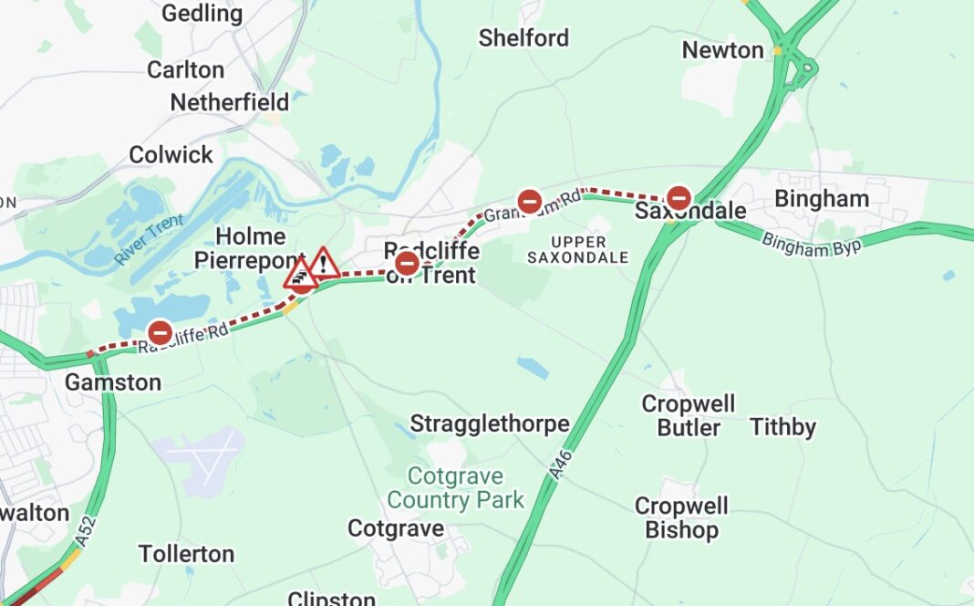 Updates - A52 Radcliffe Road CLOSED both ways after digger falls off ...