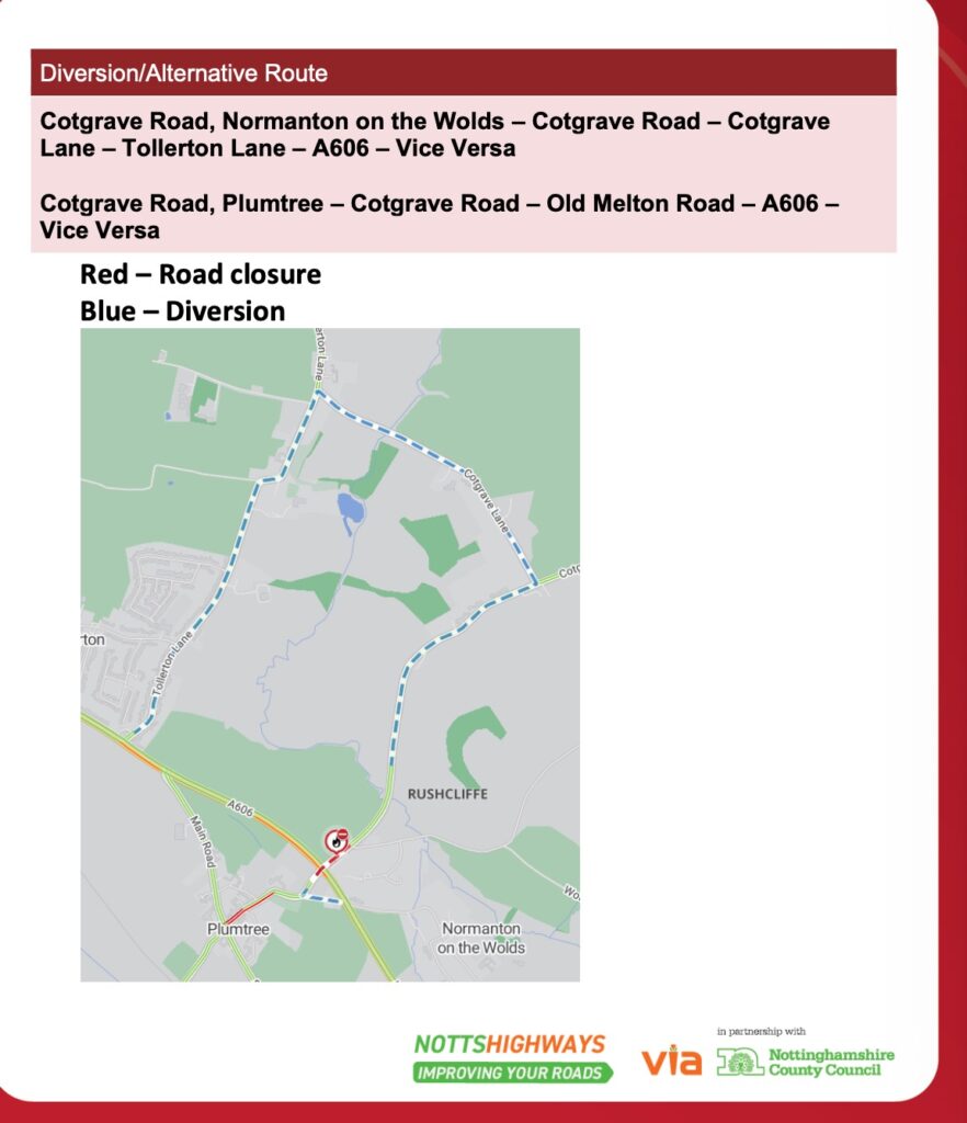 Road closure for three weeks Cotgrave Road between Plumtree and ...