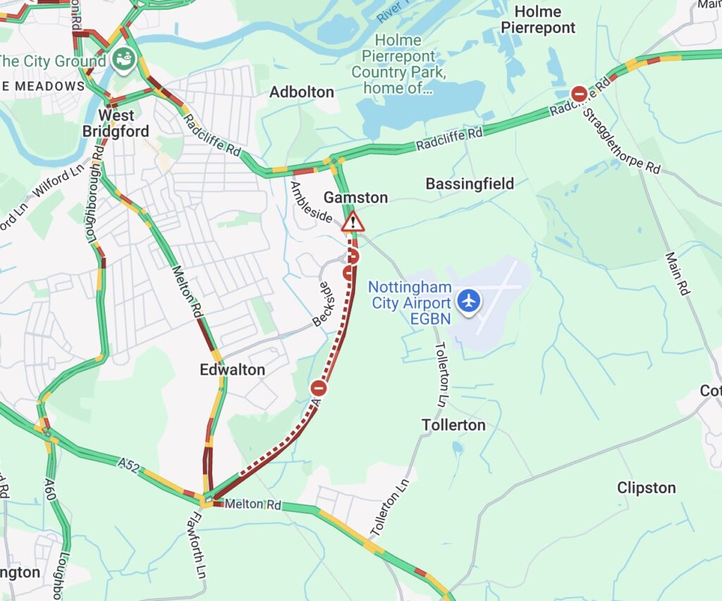 Updates: A52 West Bridgford closed Melton Road to Tollerton Lane - road ...