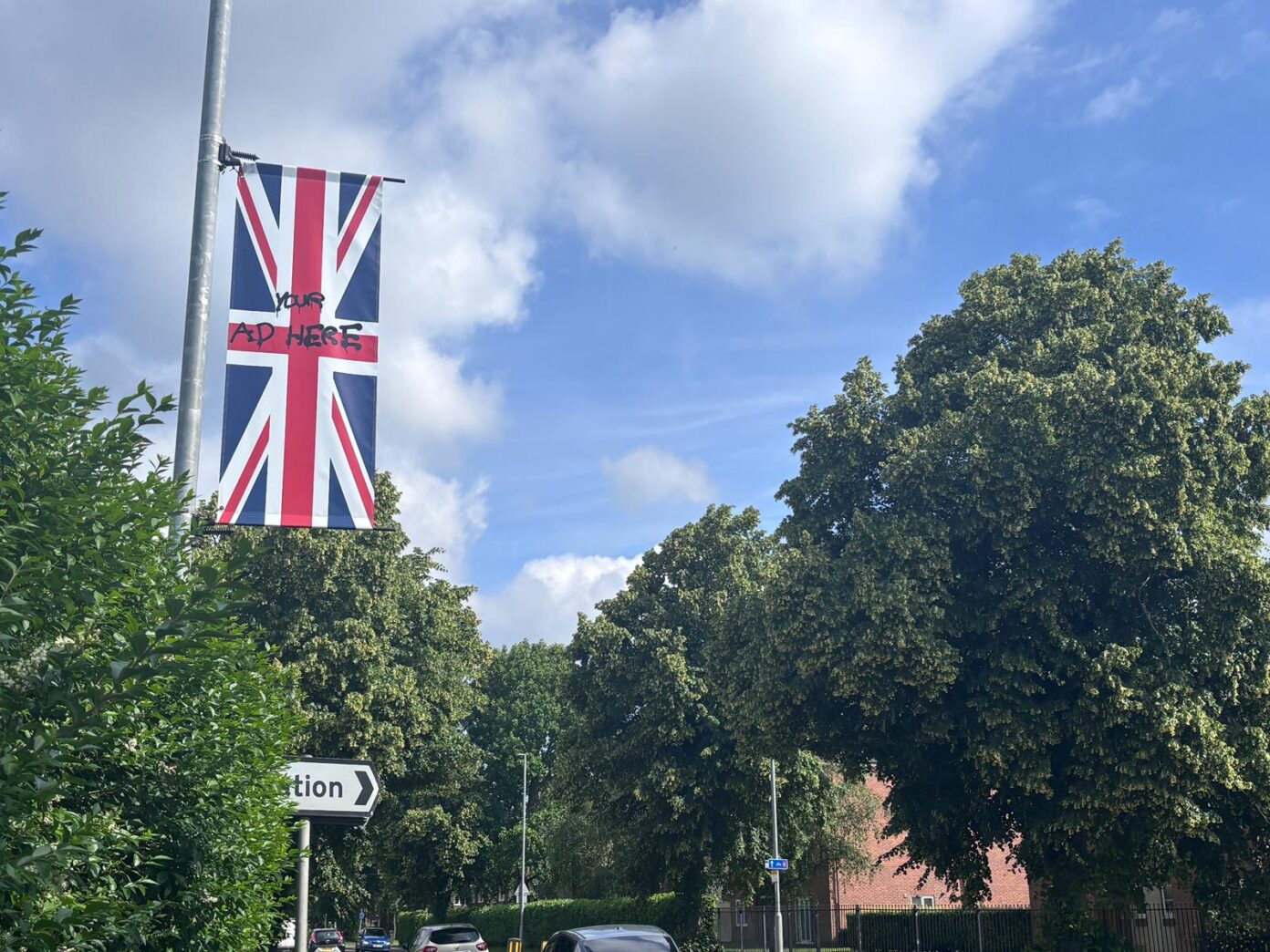 Union Flag banner in Beeston defaced with ‘your ad here’ graffiti ...