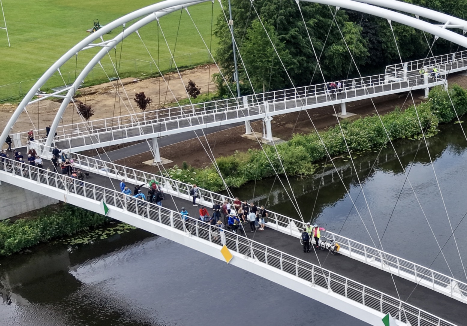 Waterside Bridge opening - drone views show first users crossing the ...